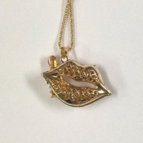 Jewelry | Rhinestone Lips Lipstick Necklace | Poshmark
